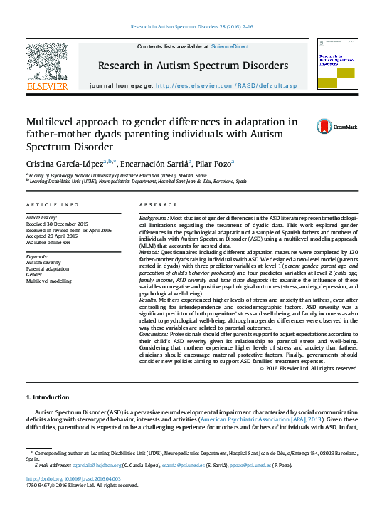 (PDF) Multilevel approach to gender differences in adaptation in father ...