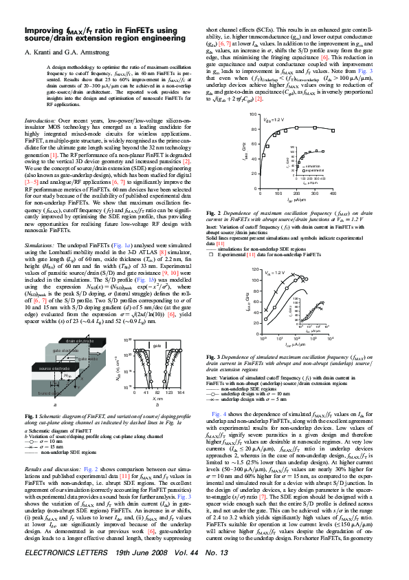 (PDF) Improving fMAX/fT ratio in FinFETs using source/drain extension ...