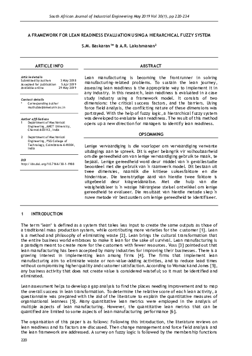 (PDF) A framework for comparative evaluation of lean performance of ...
