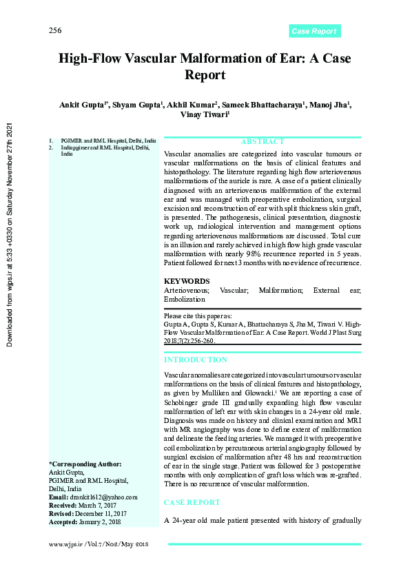 (PDF) High-Flow Vascular Malformation of Ear: A Case Report