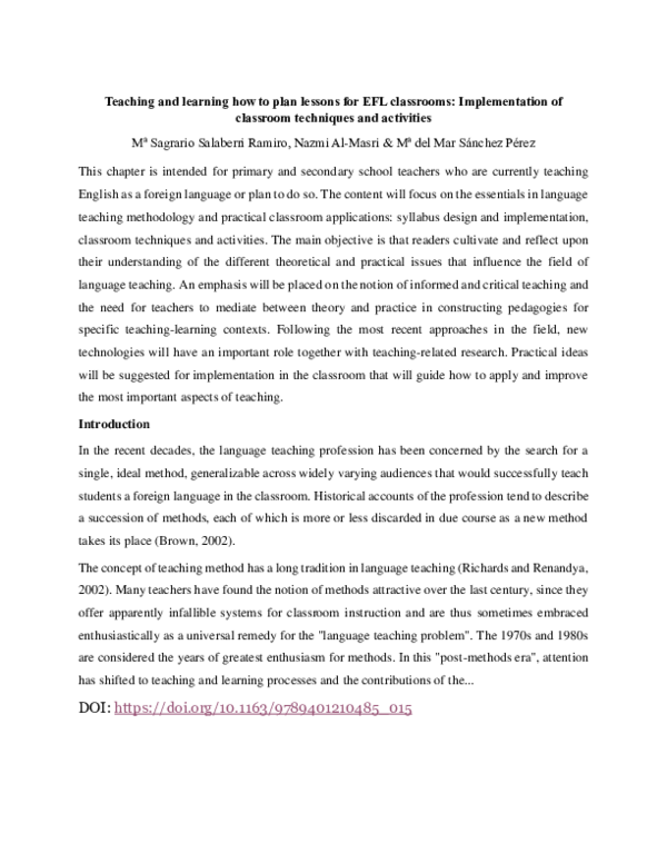 (PDF) Teaching and learning how to plan lessons for EFL classrooms: Implementation of classroom ...
