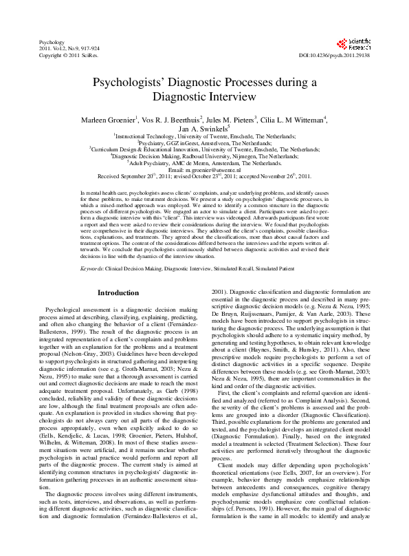 (PDF) Psychologists’ Diagnostic Processes during a Diagnostic Interview