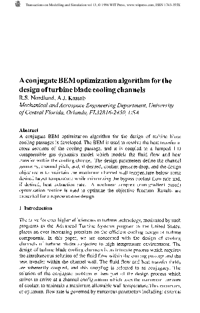 (PDF) A Conjugate BEM Optimization Algorithm For TheDesign Of Turbine Blade Cooling Channels