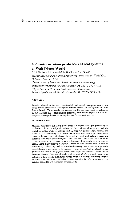 (PDF) Galvanic Corrosion Predictions Of Roof SystemsAt Walt Disney ...