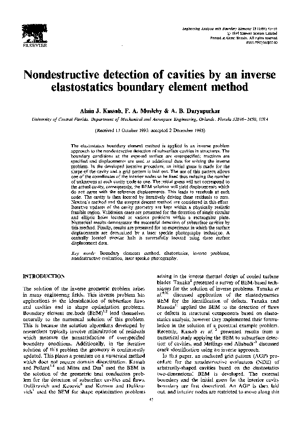 (PDF) Nondestructive detection of cavities by an inverse elastostatics boundary element method