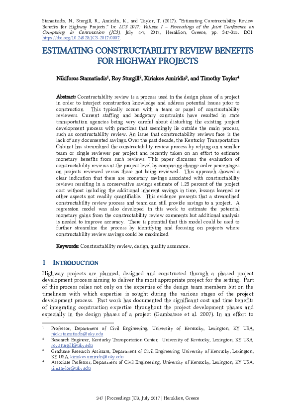 (PDF) Estimating Constructability Review Benefits for Highway Projects