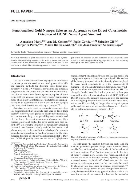 (PDF) Functionalized Gold Nanoparticles as an Approach to the Direct Colorimetric Detection of ...