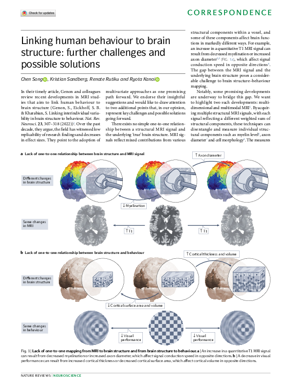 (PDF) Linking human behaviour to brain structure: further challenges and possible solutions