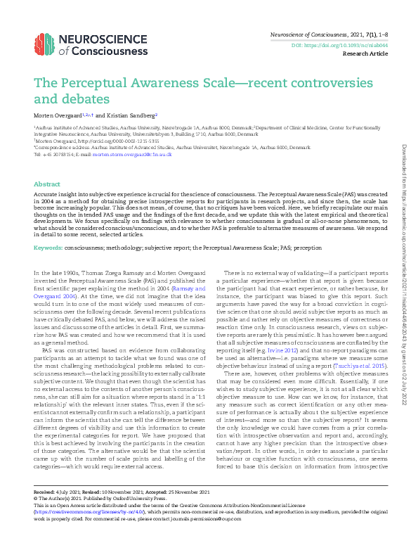 (PDF) The Perceptual Awareness Scale—recent controversies and debates