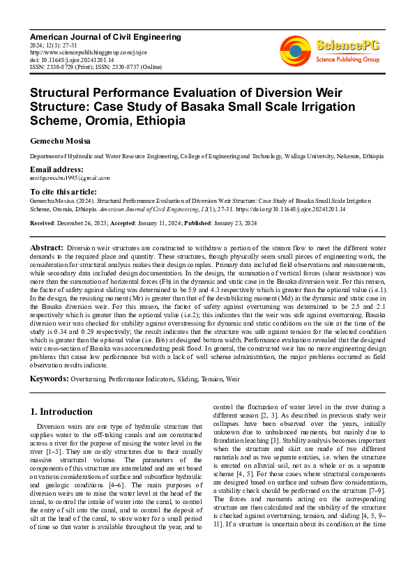 (PDF) Structural Performance Evaluation of Diversion Weir Structure ...