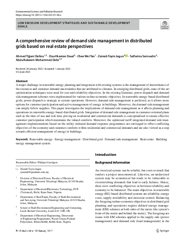 (PDF) A comprehensive review of demand side management in distributed grids based on real estate ...
