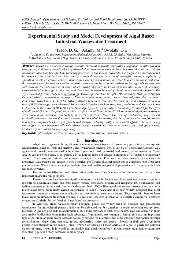 (PDF) Experimental Study and Model Development of Algal Based ...