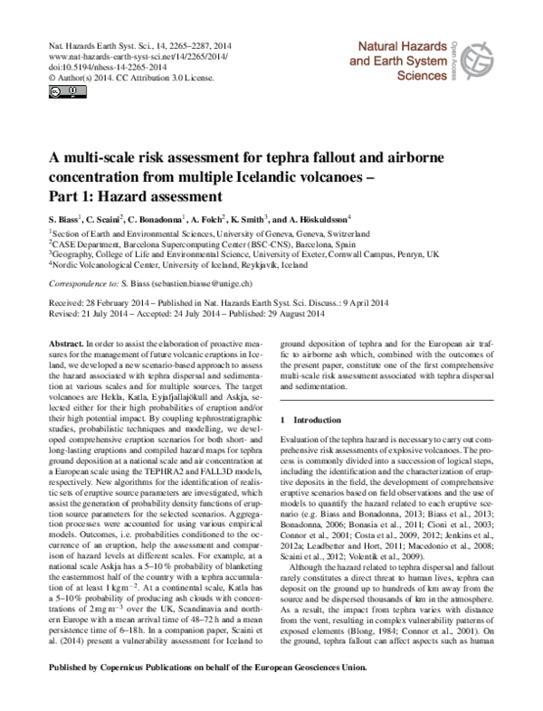 (PDF) A multi-scale risk assessment for tephra fallout and airborne ...
