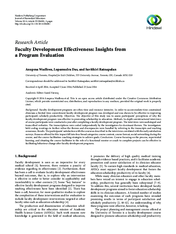 (PDF) Faculty Development Effectiveness: Insights from a Program Evaluation
