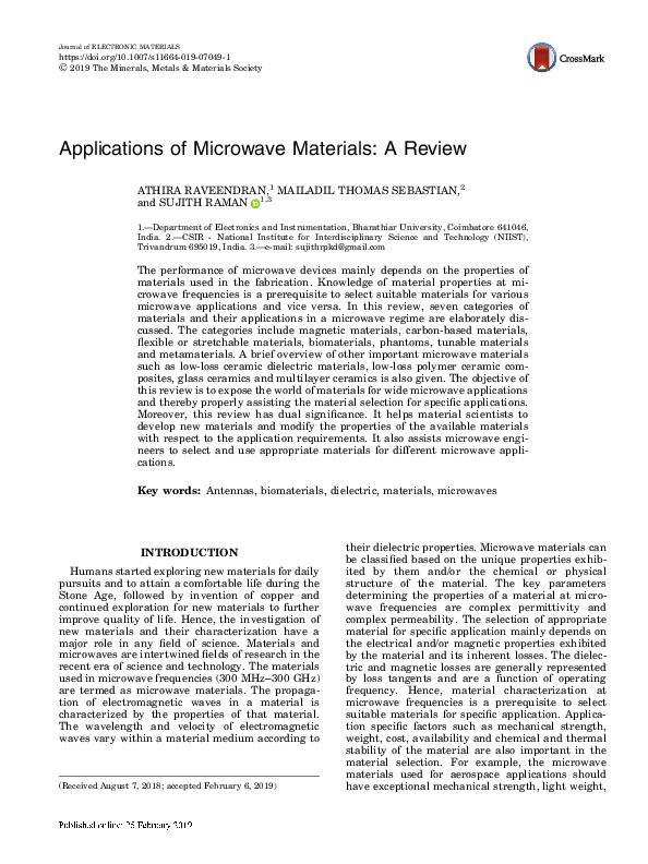 (PDF) Applications of Microwave Materials: A Review