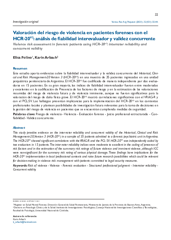 (PDF) [Violence risk assessment in forensic patients using HCR-20v3 ...