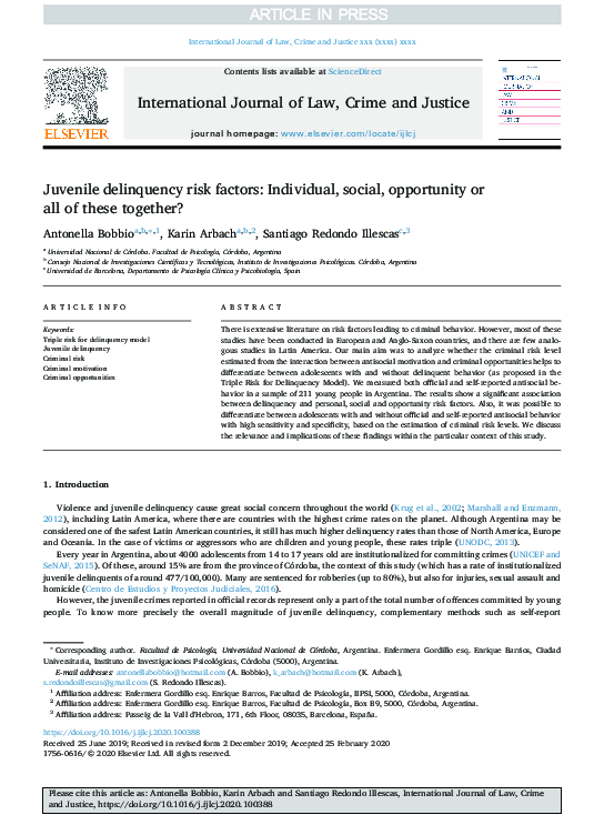 (PDF) Juvenile delinquency risk factors: Individual, social ...