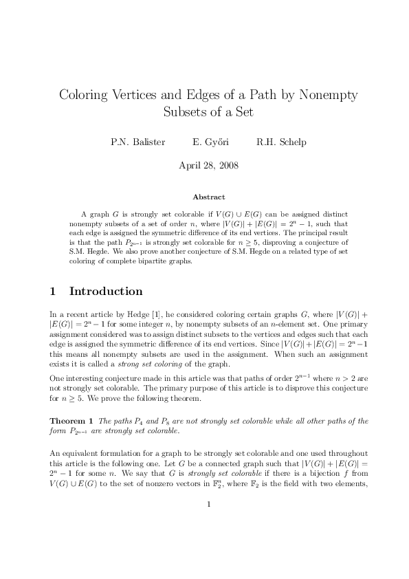 (PDF) Coloring vertices and edges of a graph by nonempty subsets of a set