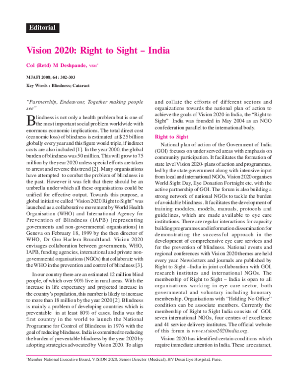 (PDF) Vision 2020: Right to Sight – India | Madan D Deshpande - Academia.edu