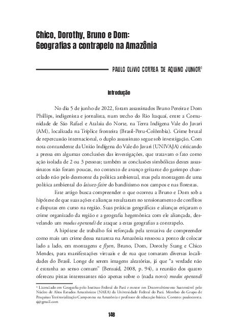 (PDF) Chico, Dorothy, Bruno e Dom - Geografias à contrapelo na Amazônia ...