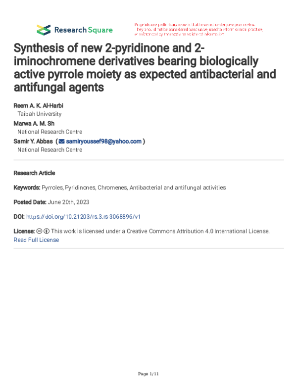 (PDF) Synthesis of new 2-pyridinone and 2-iminochromene derivatives ...