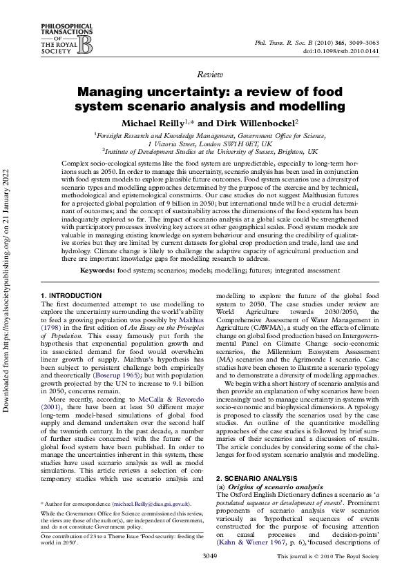 (PDF) Managing uncertainty: a review of food system scenario analysis ...
