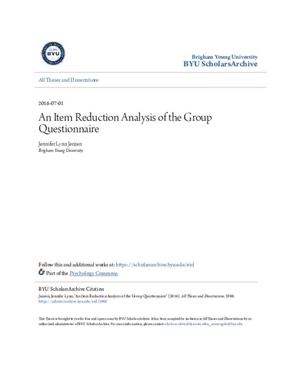 (PDF) An item reduction analysis of the Group Questionnaire