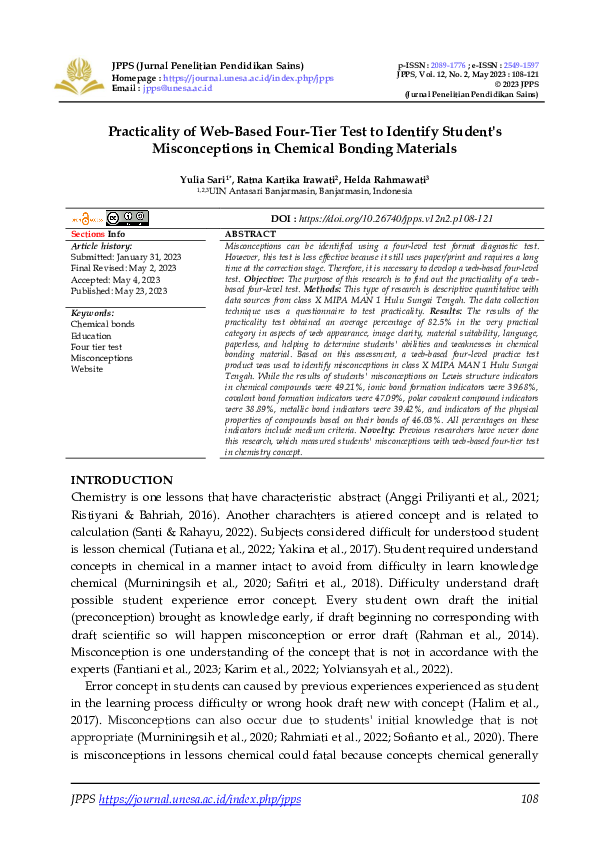 (PDF) Practicality of Web-Based Four-Tier Test to Identify Student's ...