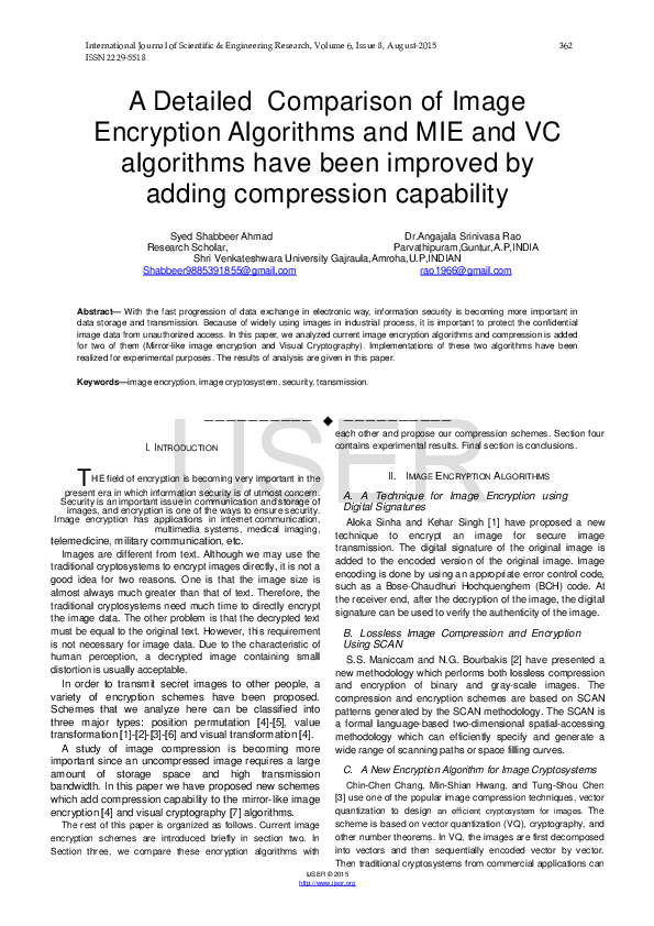 (PDF) A Detailed Comparison of Image Encryption Algorithms and MIE and VC algorithms have been ...