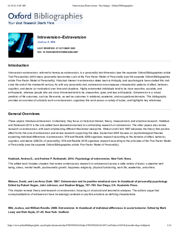 (PDF) Introversion–Extraversion