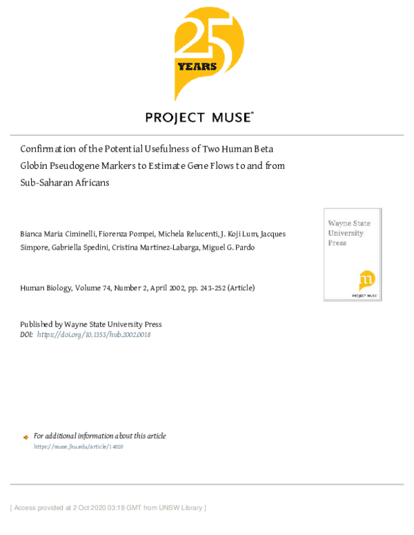 (PDF) Confirmation of the Potential Usefulness of Two Human Beta Globin ...