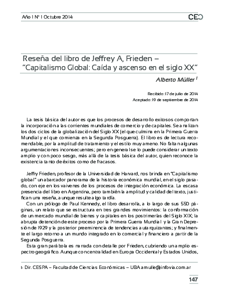 (PDF) Reseña del libro de Jeffrey A, Frieden – “Capitalismo Global ...