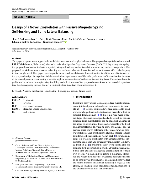 (PDF) Design of a Novel Exoskeleton with Passive Magnetic Spring Self ...