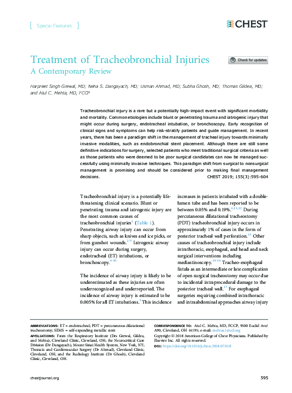 (PDF) Treatment of Tracheobronchial Injuries