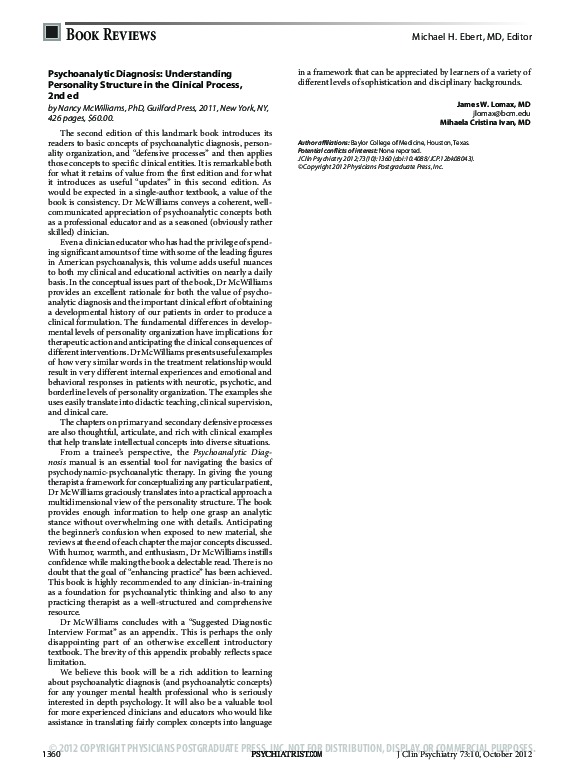 (PDF) Psychoanalytic Diagnosis