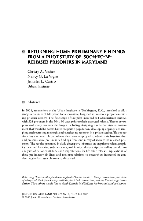 (PDF) returning Home • 55 * Returning Home: Preliminary Findings from a ...