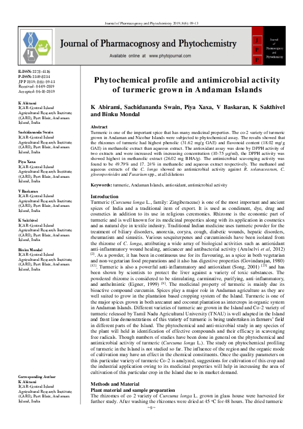 (PDF) Phytochemical profile and antimicrobial activity of turmeric grown in Andaman Islands