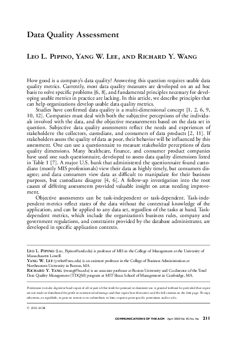 (PDF) Data Quality Assessment