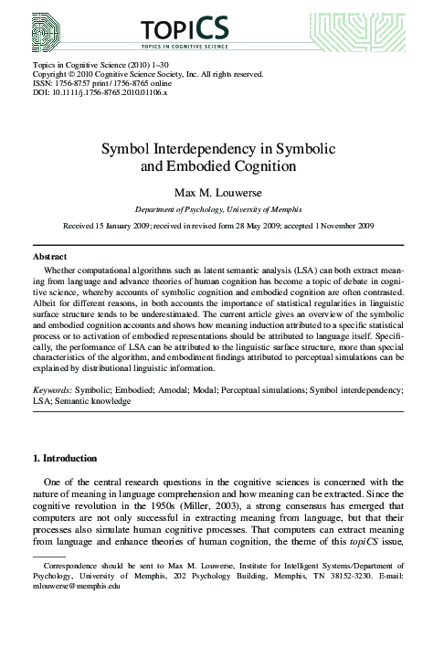 (PDF) Symbol Interdependency in Symbolic and Embodied Cognition