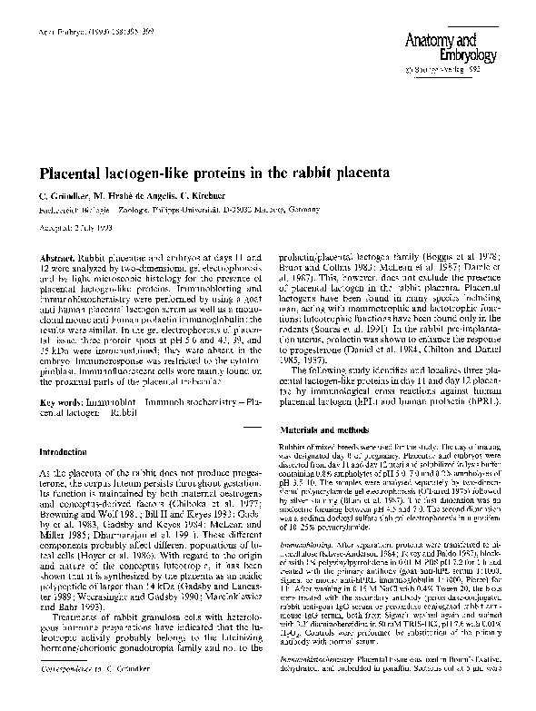 (PDF) Placental lactogen-like proteins in the rabbit placenta ...