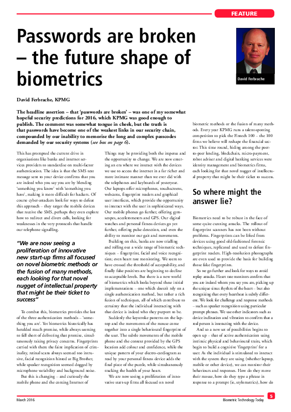 (PDF) Passwords are broken – the future shape of biometrics | David ...