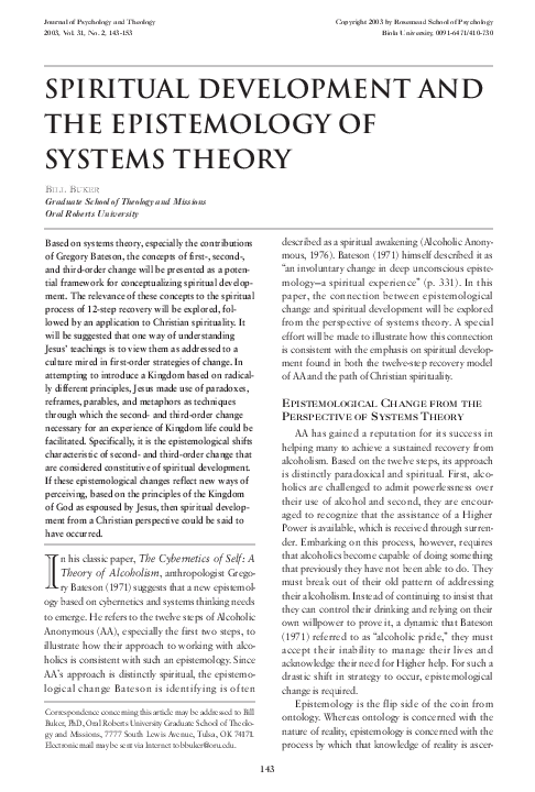 (PDF) Spiritual Development and the Epistemology of Systems Theory