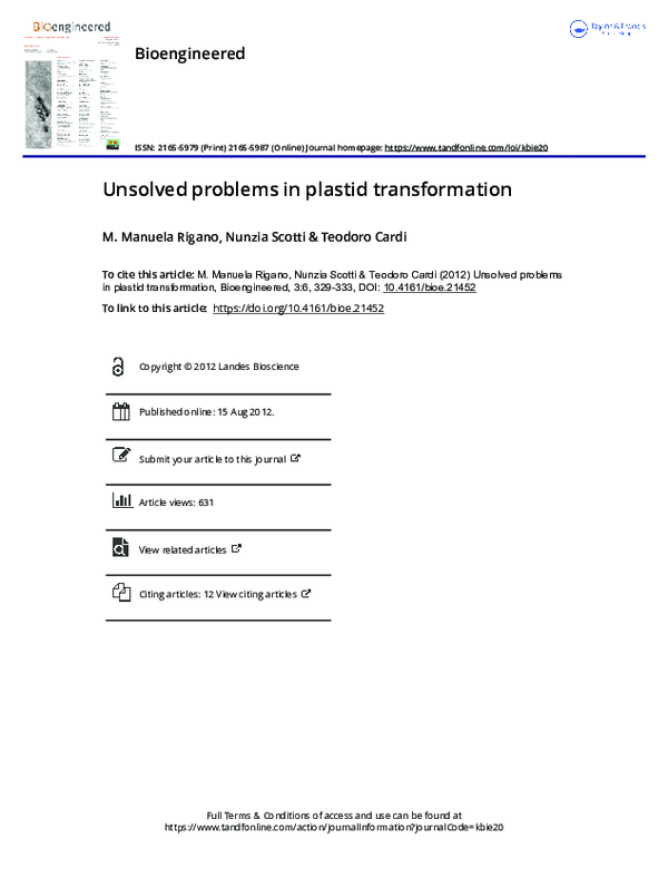 (PDF) Unsolved problems in plastid transformation