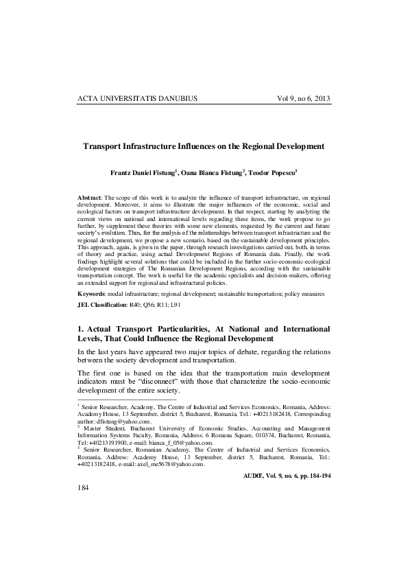 (PDF) Transport Infrastructure Influences on the Regional Development