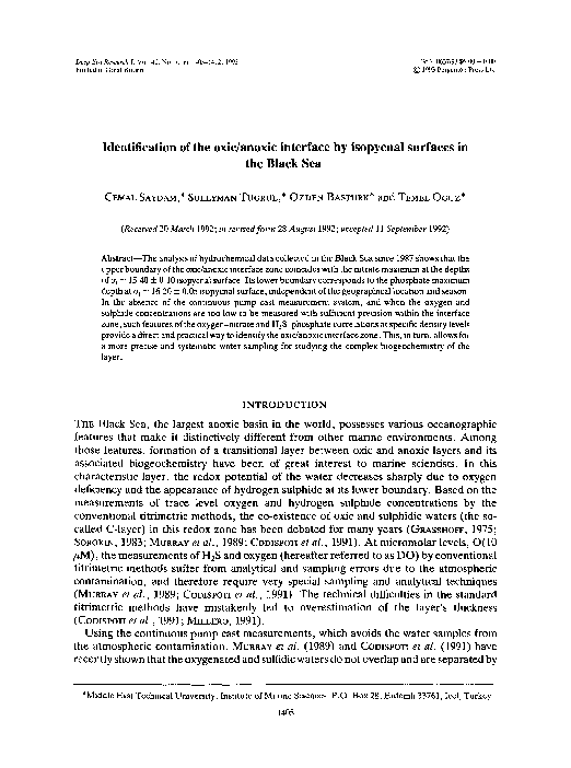 (PDF) Identification of the oxic/anoxic interface by isopycnal surfaces ...