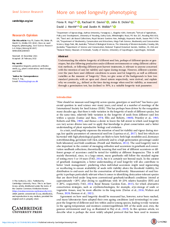(PDF) More on seed longevity phenotyping