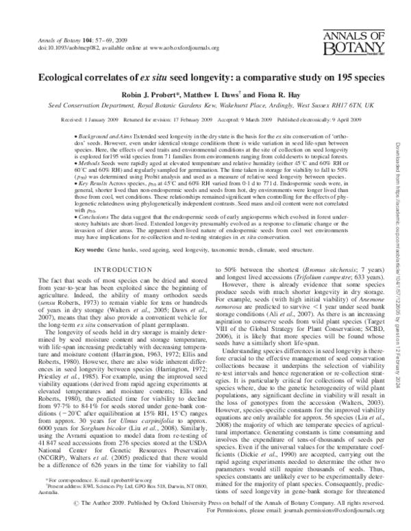 (PDF) Ecological correlates of ex situ seed longevity: a comparative ...