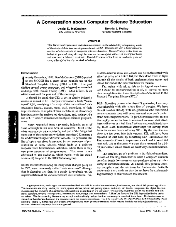 (PDF) A conversation about computer science education