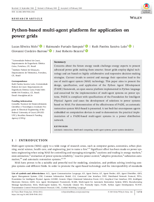 (PDF) Python‐based multi‐agent platform for application on power grids