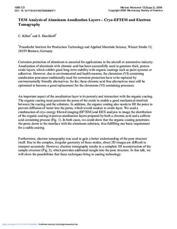 (PDF) TEM Analysis of Aluminum Anodization Layers – Cryo-EFTEM and ...